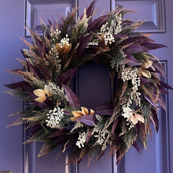 Rustic Winter Wreath for Front Door, Eucalyptus Pine and Red Berry ...