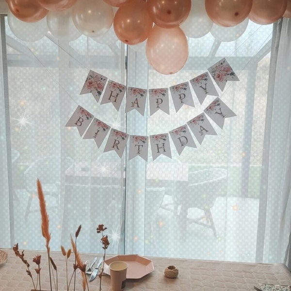 Blush Floral Party Banner Printable Happy Birthday Banner DIY Baby ...