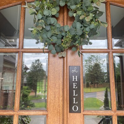 Oh Hello Small Welcome Sign Entryway Spring Decor Mini Vertical Welcome ...