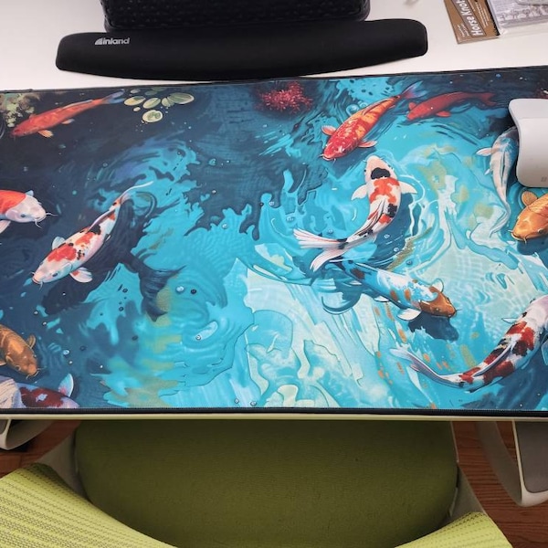 Koi Fish Desk Mat, Koi Pond Desk Pad, Goldfish Mousepad, Zen Painting ...