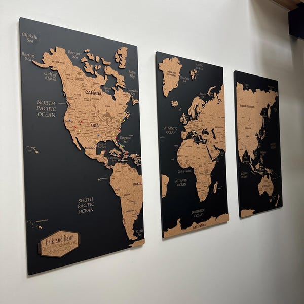 Wood World Travel Map With Pins 5th Anniversary Gift, World Map Framed ...