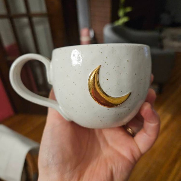 Celestial Mug: Handmade Pottery Coffee Cup With Gold Moon & Stars - Etsy
