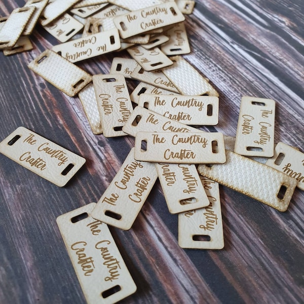 Personalised Set of 50 Cream 28x12mm Faux Leather Labels. Leather ...