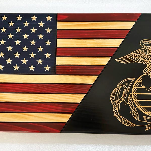 USMC Wooden Flag - Eagle Globe Anchor (licensed), Marine Corps, Charred ...