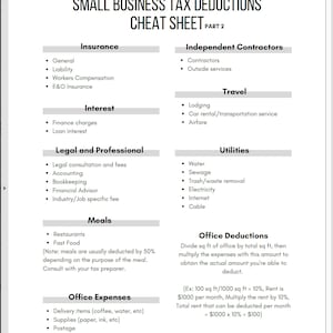 Business Tax Deductions Cheat Sheet Excel Deductible Tax Write Offs ...