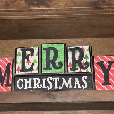 Wood Merry Christmas Blocks, Wood Christmas Sign, Christmas Gift ...