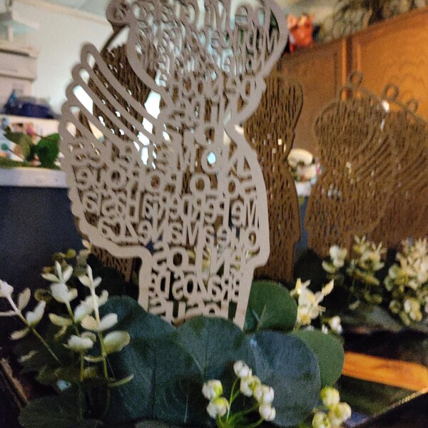 12 Guardian Angel Wings 12 Inches Wood With Stand Laser Cutout Centerpiece First Communion ...