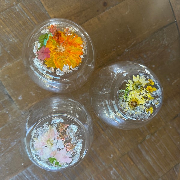 Pressed Flower Stemless Wine Glass~ Real Flowers~ Handmade T Christmas T Bridesmaid Ts