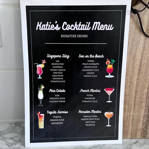 Personalized Cocktail Menu, Editable Drink Sign (A5) - Etsy UK