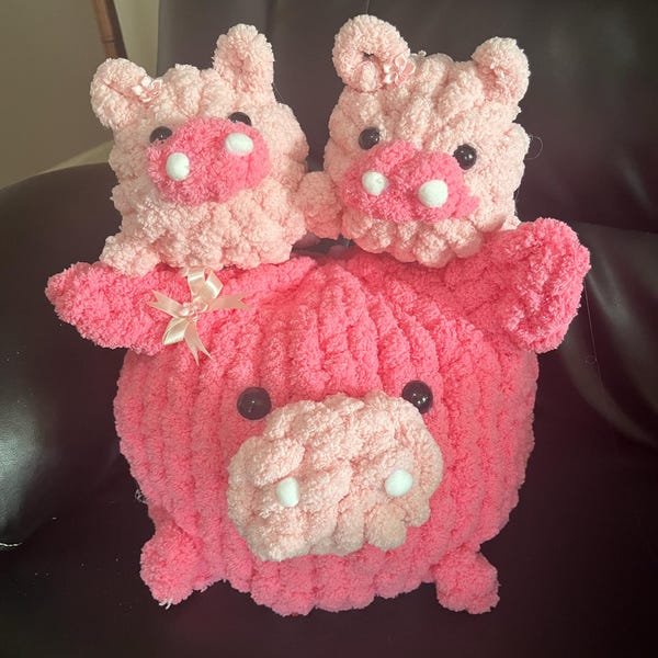 Handknit Mama Pig and Piglets Plushies Pattern With Video Tutorial ...