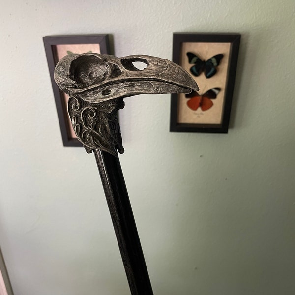 Raven Skull Cane, Hand Sculpted Walking Stick | Dark Victorian Gothic ...