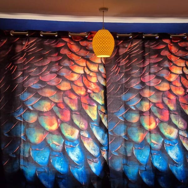 Retro Style Drapery, Vibrant Geometric Curtains, Mid-century Modern ...