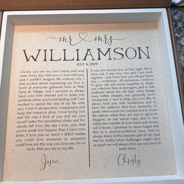 Custom Wedding Vows Linen Anniversary Sign, Solid Wood Frame - Etsy