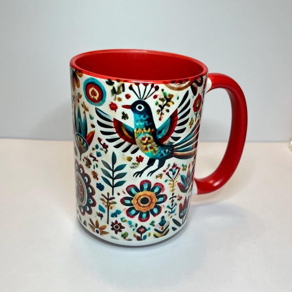 Folk Art Coffee Mug: Bohemian Ceramic Mug for Nature Lovers - Etsy