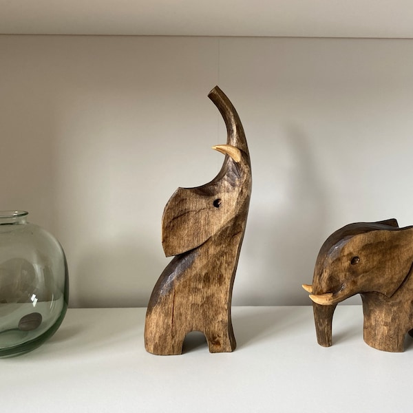 Hand Carved Wood Elephant Sculpture, Rustic Figurine Decor (7") - Etsy