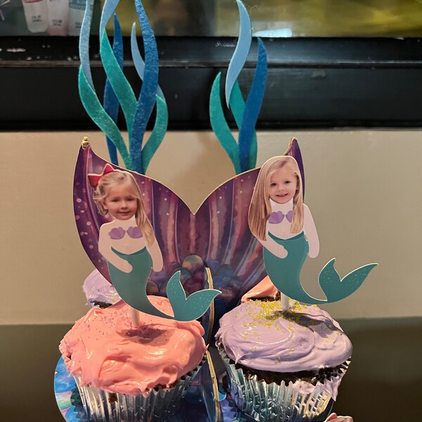 Mermaid Cupcake Toppers Custom With Face for Birthday Party Decorations ...