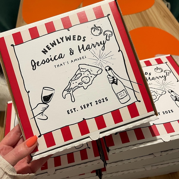Personalised Wedding PIZZA Box | RED STRIPE | Takeaway Buffet Party ...