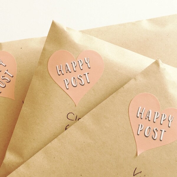 Happy Post Stickers // Happy Post Labels // Heart Stickers // Packaging ...
