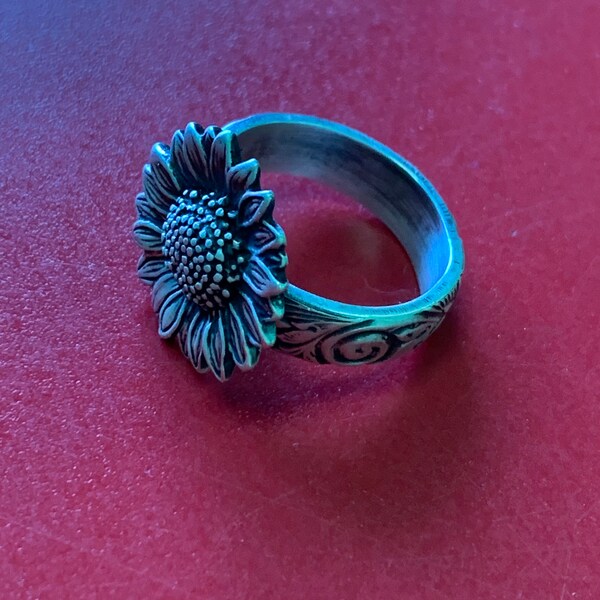 Sunflower Ring Sterling Silver Sunflower Ring With Flower Band Summer ...