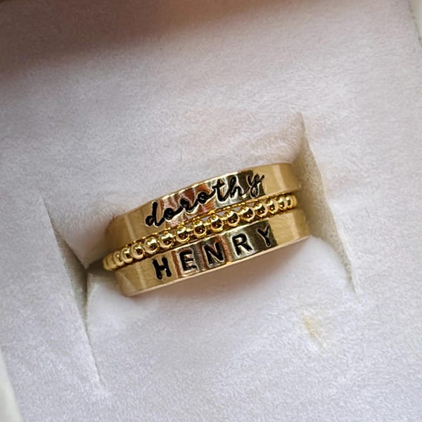 Gold Class Ring Set, Gold Filled Modern Class Rings, Personalized ...