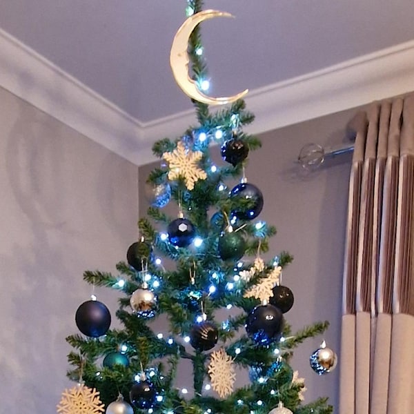 Crescent Moon Christmas Tree Topper – Silver and Gold Mirror Acrylic ...