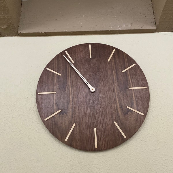 Mid Century Wall Clock Wood Large Wall Clock Diameter up to 20 Inches ...