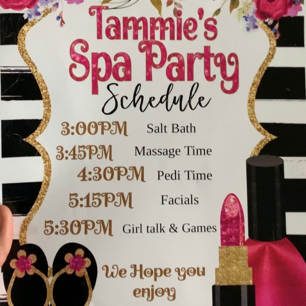 Spa Party Invitation and Schedule, Matching Invite and Large Time Line ...