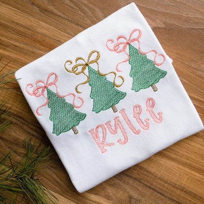 Christmas Tree Trio Machine Embroidery Design, Sketch Stitch Embroidery ...