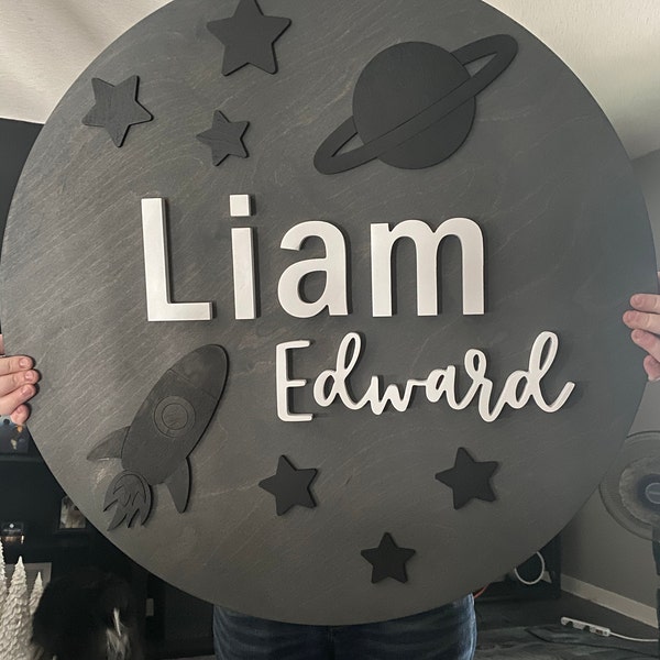 Space Name Sign, Space Wall Art, Nursery Name Sign, Outer Space Decor ...