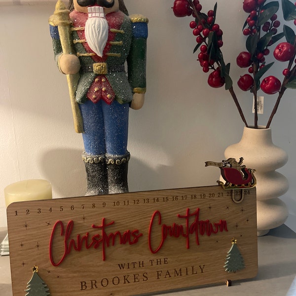 Personalised Christmas Countdown Plaque: Wooden Advent Calendar With ...