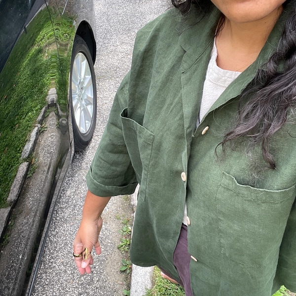 Margo Green Gingham Linen Dress - Linen Dress - Fall Linen Dress - Long ...