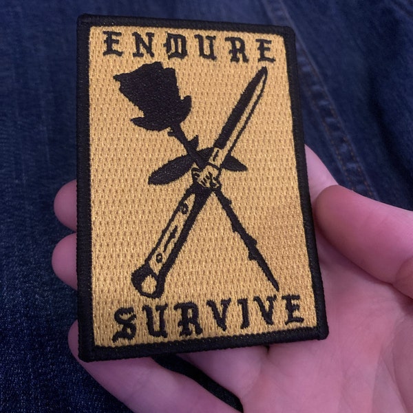 Rose and Switchblade Patch. Endure Survive Iron on Embroidered Patch - Etsy