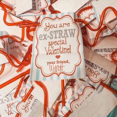 PRINT YOUR OWN Silly Straw Valentine's Day Treat Tags Cards Digital ...