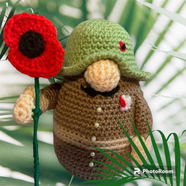 Remembrance Day Soldier With Poppy, Douglas the Gnome Crochet PATTERN ...
