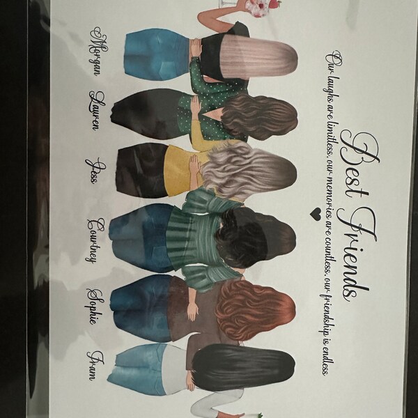 Personalised Group of Friends Print, Best Friend Print, Portrait, Plus ...