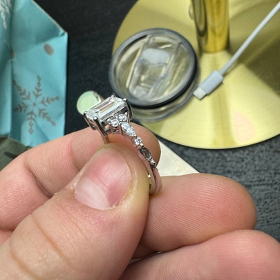 5.00 CT Asscher Cut Moissanite Engagement Ring/14k Solid Gold Solitaire Ring/double Prong ...