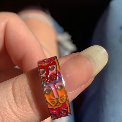 Enamel Abstract Face Ring-face Band Ring-silver Band - Etsy