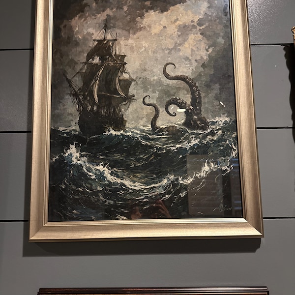 Lure of the Kraken Revised Print,gothic Pirate Ship Art,nautical Sea ...