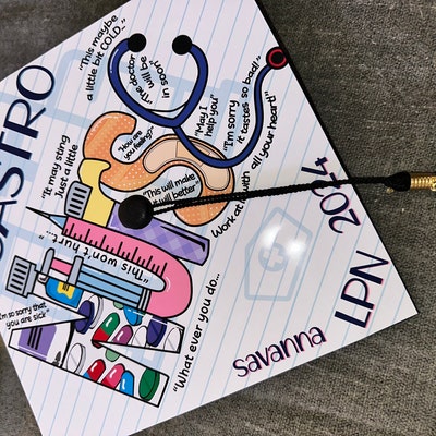Printed Nurse Symbols Grad Cap, Nursing Grad Cap Topper, Custom ...