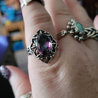 White Inset Stone Ring Sterling Silver/ Embellished Gem & CZ - Etsy