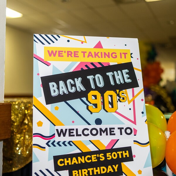Editable 90s Party Welcome Sign, Back to the 90s, Throwback Party ...