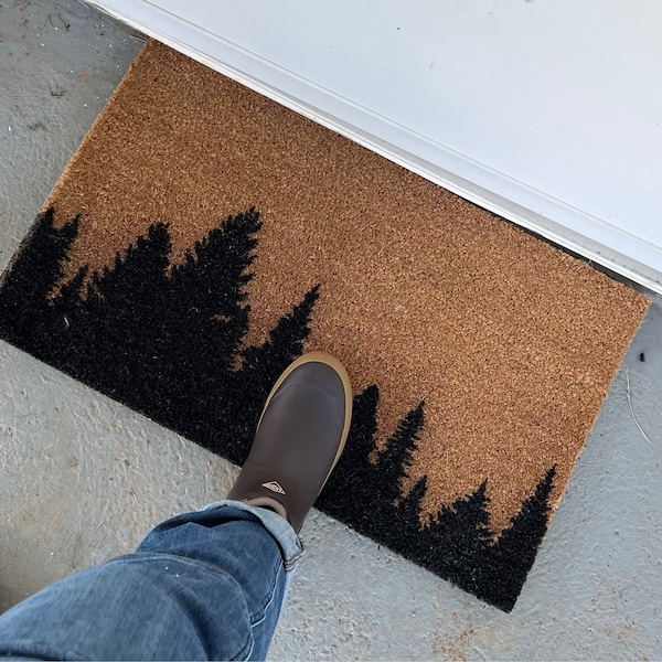 Doormat With Tree Line Design: Natural Coir - Latex Backing - Etsy