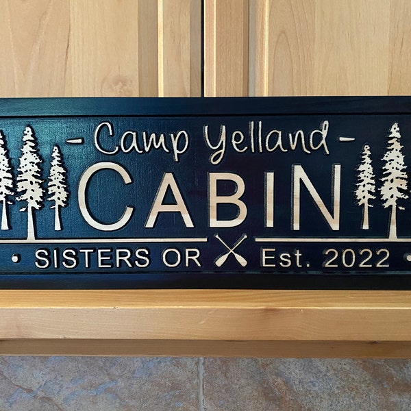 Custom Carved Wood Cabin Sign, Personalized Lake House Decor (11.25x30 ...