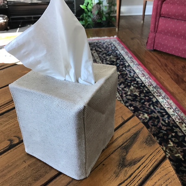 Linen Tissue Box Cover 100% Woven Linen With Cotton Muslin Lining ...