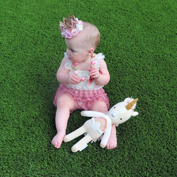 Toddler Pink and Gold Chunky Necklace, Baby Necklace, Toddler Necklace ...