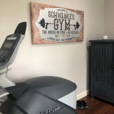Personalized Gym Large Sign Stretched on Wood Frame printed on Canvas ...