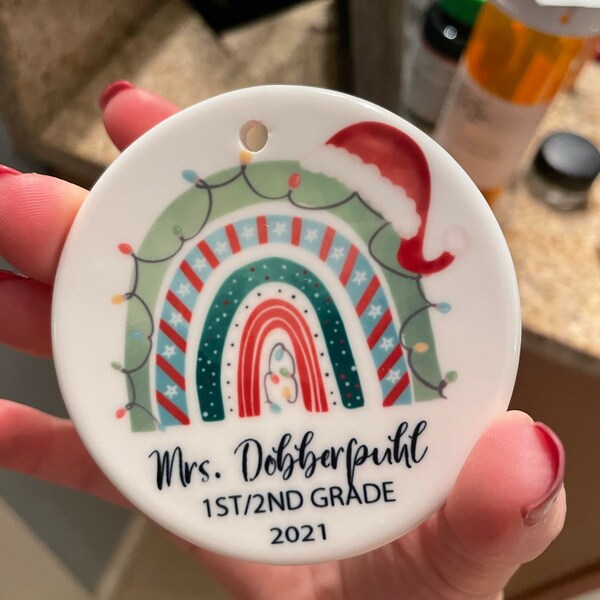 Teacher Christmas Ornament, Personalized Rainbow, Custom Ornament ...