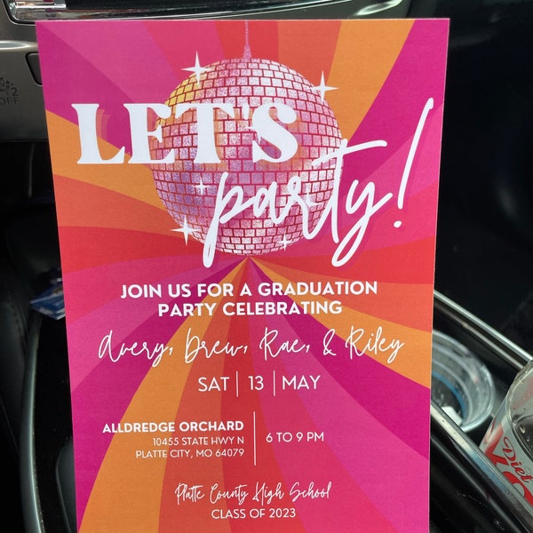 Disco Graduation Party Invitation Template for Retro & Groovy 70s Grad ...