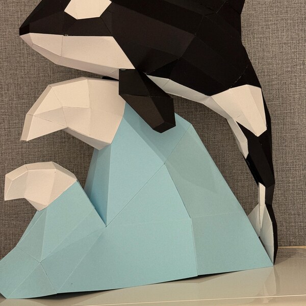 WHALE PAPERCRAFT Orca on Wave Animal 3D Low Poly Paper Sculpture DIY ...