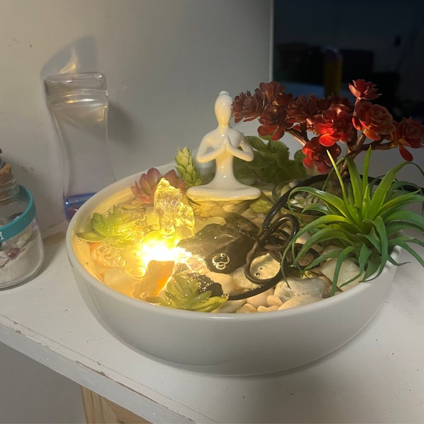 Tranquility Tabletop Jade Water Garden Fountain With Lady Meditating ...